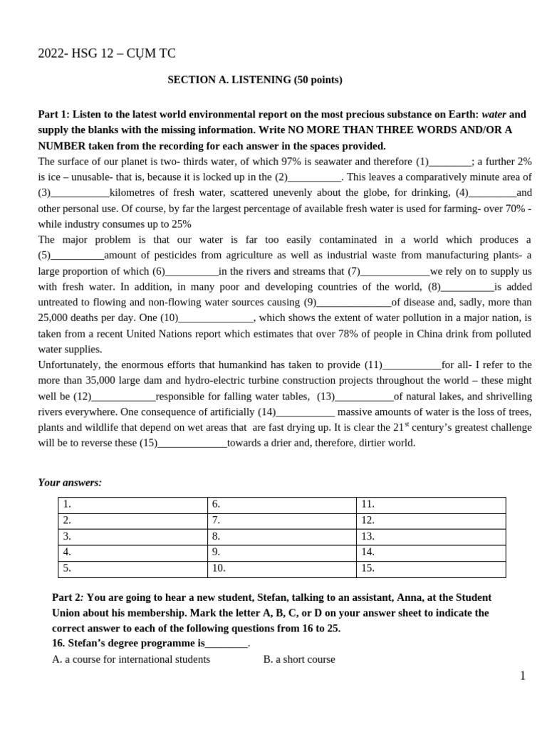 29.9.25 -TEST 2 HSG 12 TC 2022-2023 | PDF | Machu Picchu | Water