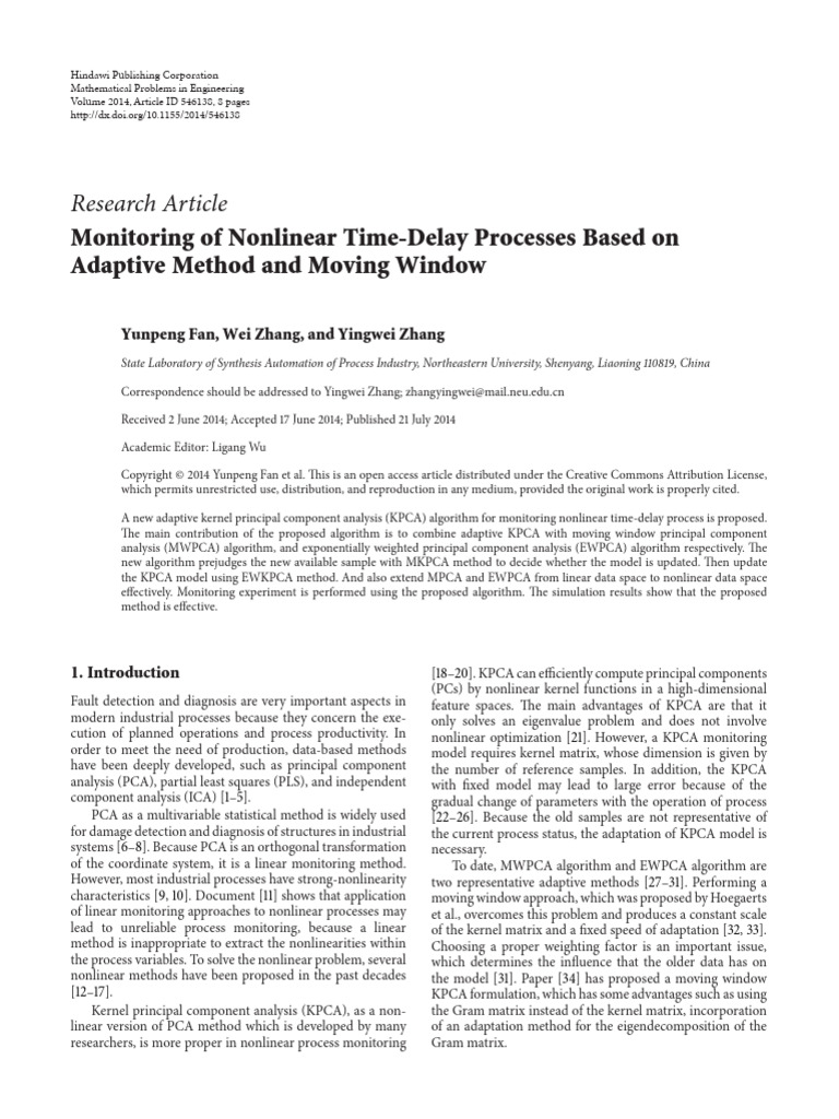 Monitoring of Nonlinear Time-Delay Processes Based | PDF | Principal ...