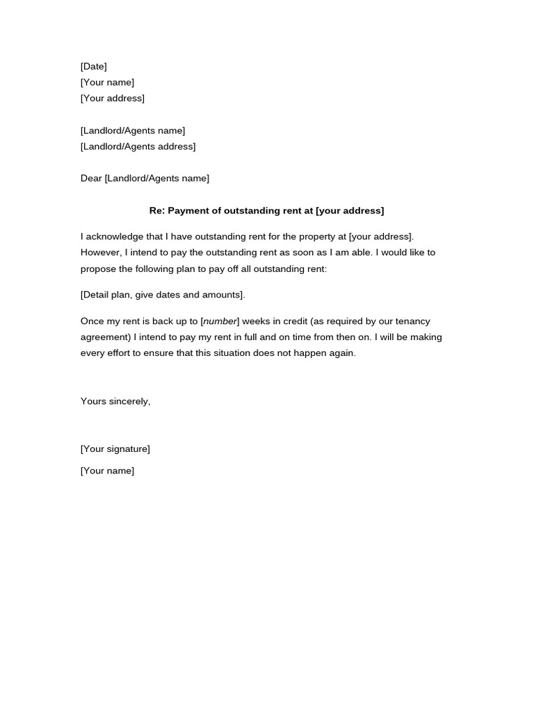 Sample Letter Outstanding Rent1 | PDF