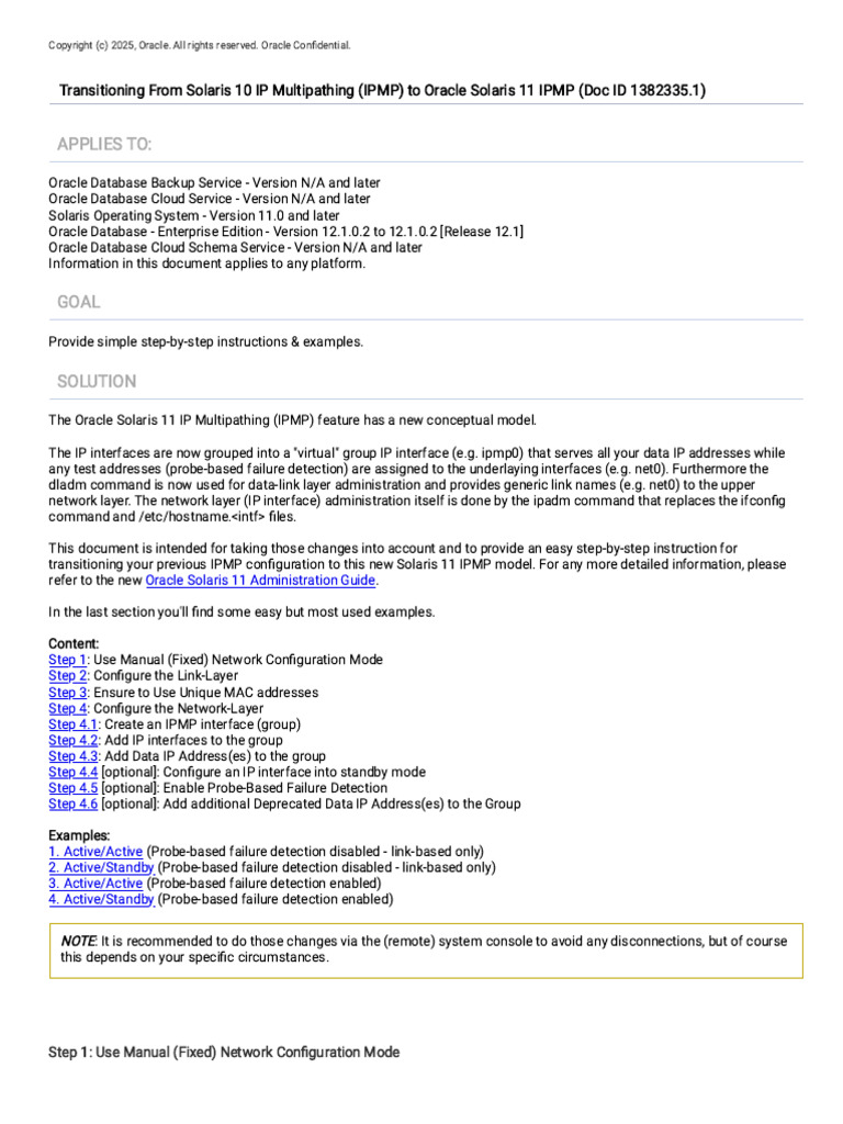 Transitioning From Solaris 10 IP Multipathing (IPMP) to Oracle Solaris ...