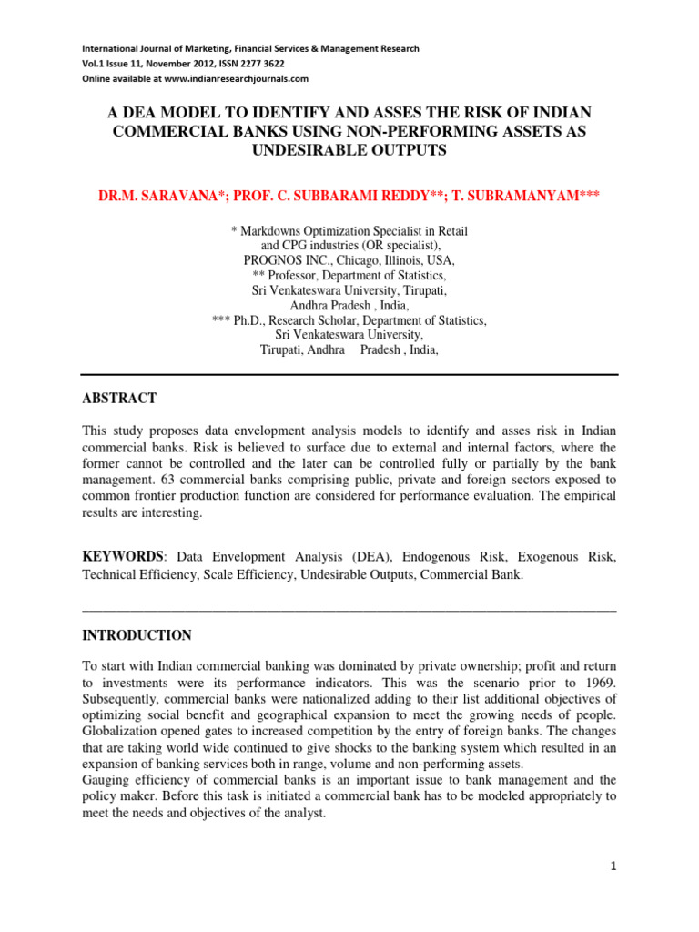 DEA Model for Assessing Bank Risks | PDF | Risk | Banks