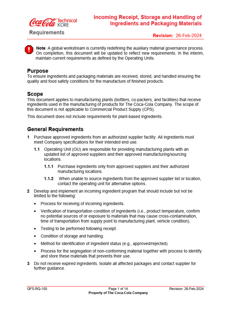 Ingredient Handling and Storage Guidelines | PDF | Carbon Dioxide | Pallet