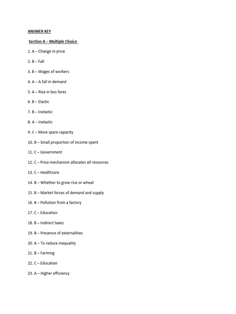 Economics Exam Answer Key and Analysis | PDF | Subsidy | Elasticity ...