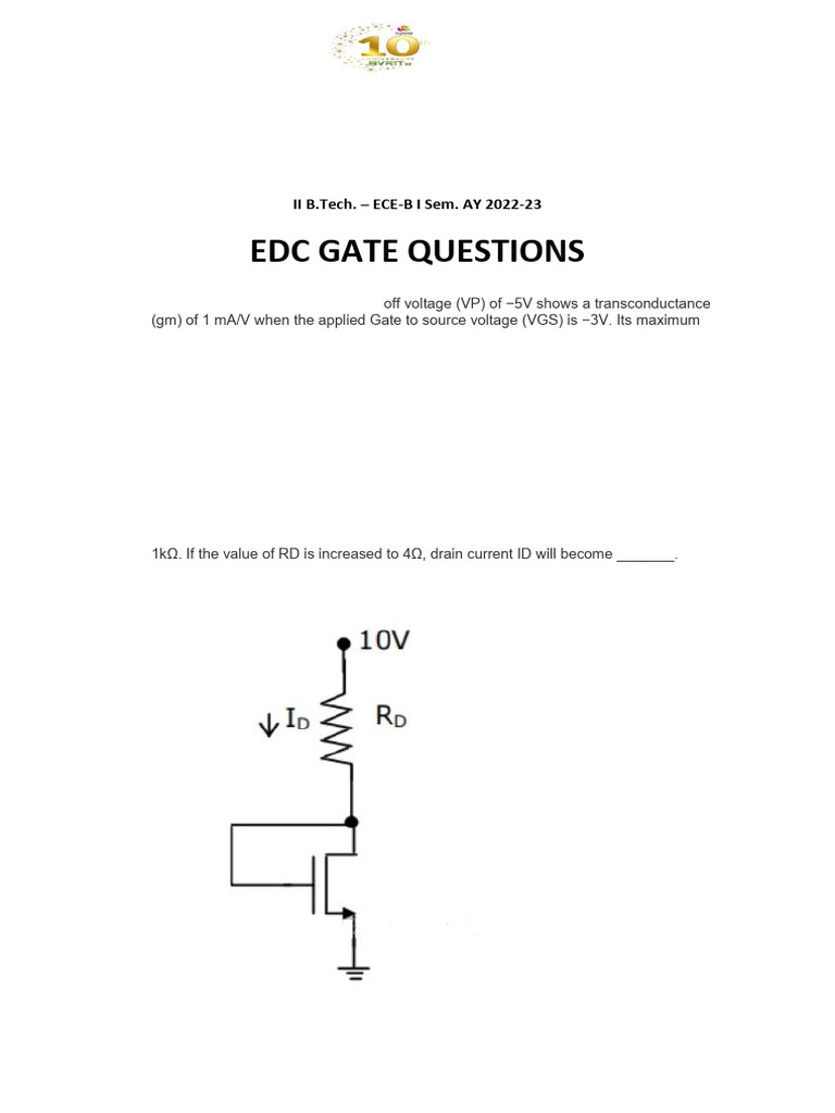 EDC GATE Questions | PDF | Field Effect Transistor | Bipolar Junction Transistor