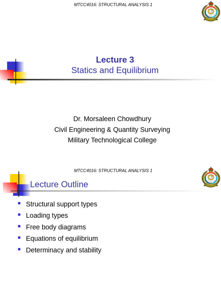 Lecture 3 - Statics and equilibrium | PDF | Structural Analysis | Force