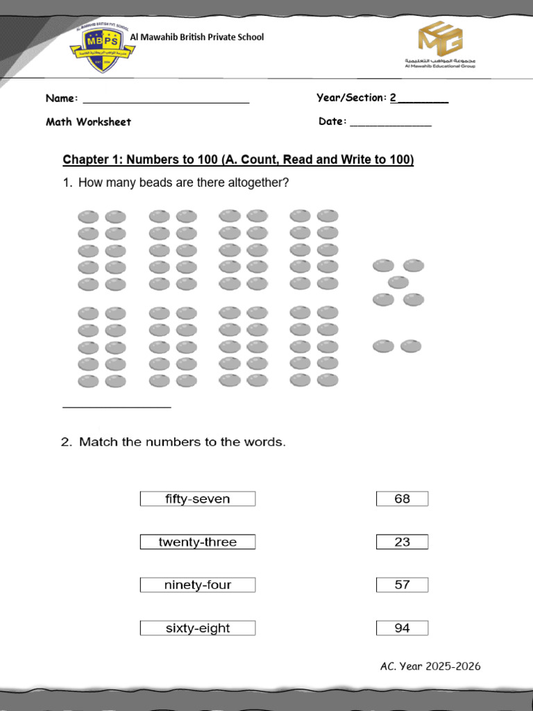 Math Worksheet: Counting to 100 | PDF