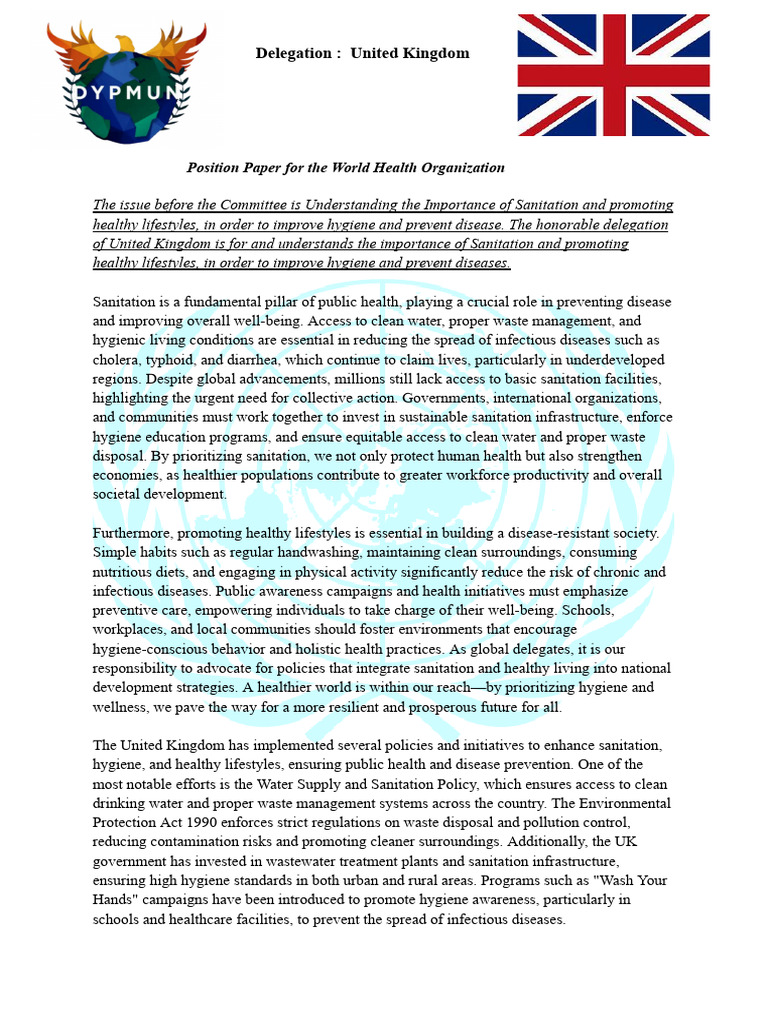 Position Paper of Delegate of UK | PDF | Sanitation | Hygiene