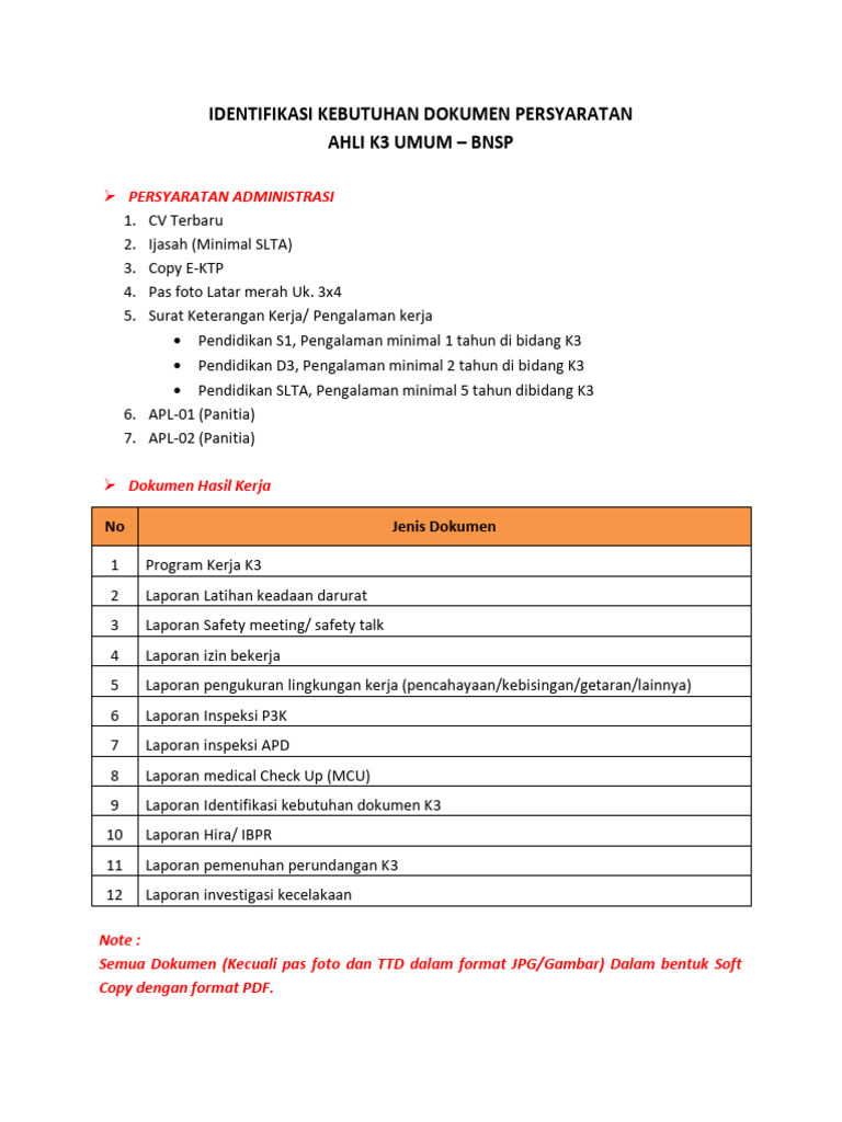 Persyaratan Ahli k3 Umum - Bnsp | PDF