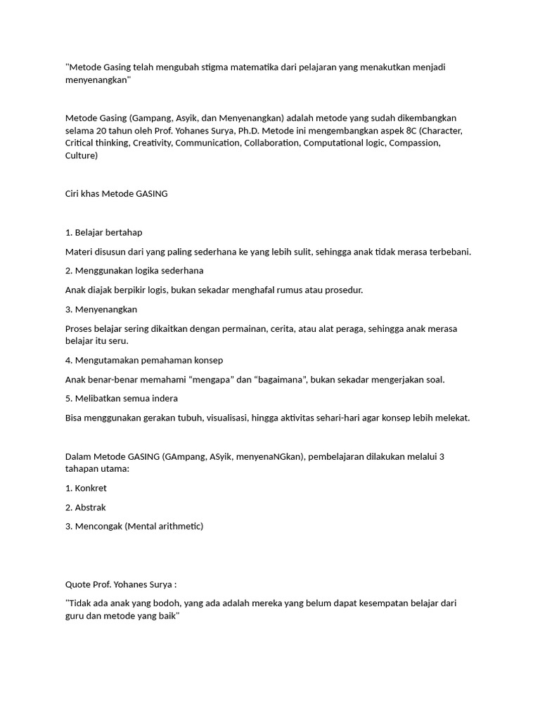 Metode Gasing: Belajar Matematika Menyenangkan | PDF