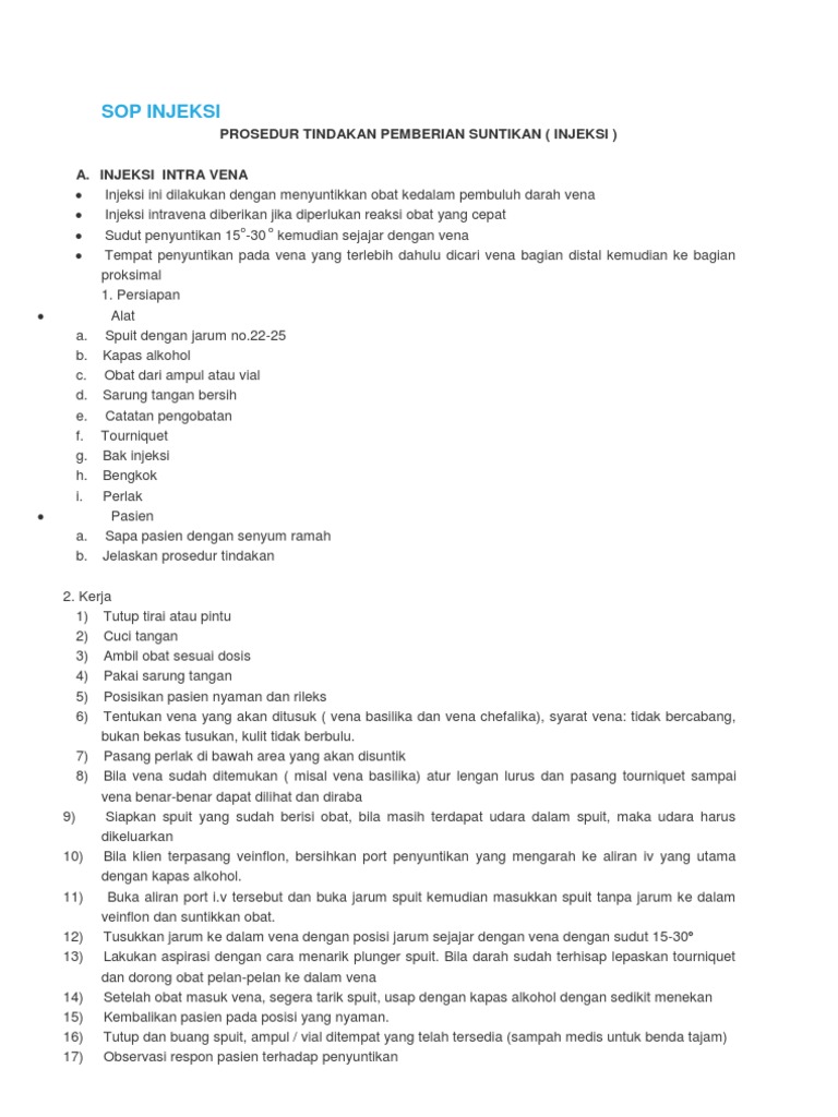 Prosedur SOP Injeksi Medis | PDF