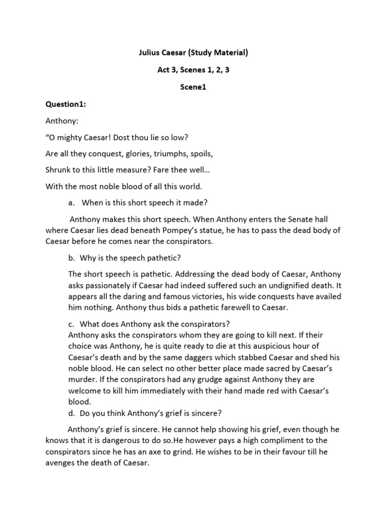 Study Material Julius Caesar Act 3 Scenes 1,2, 3 | PDF | Mark Antony ...