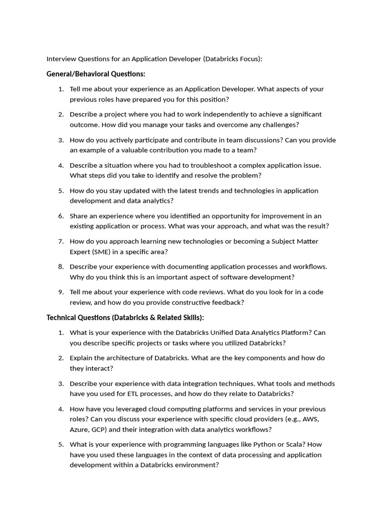 Interview Questions For An Application Developer | PDF | Apache Spark ...