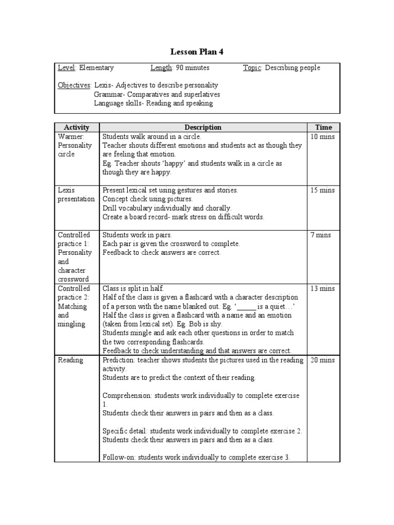 4 Personalities Lesson Plan | PDF | Language Arts & Discipline ...