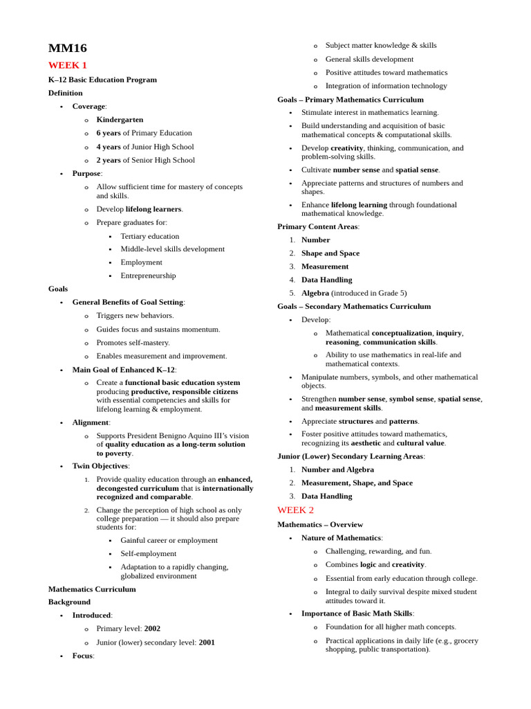MM16 Prelim Reviewer | PDF | Mathematics | Learning