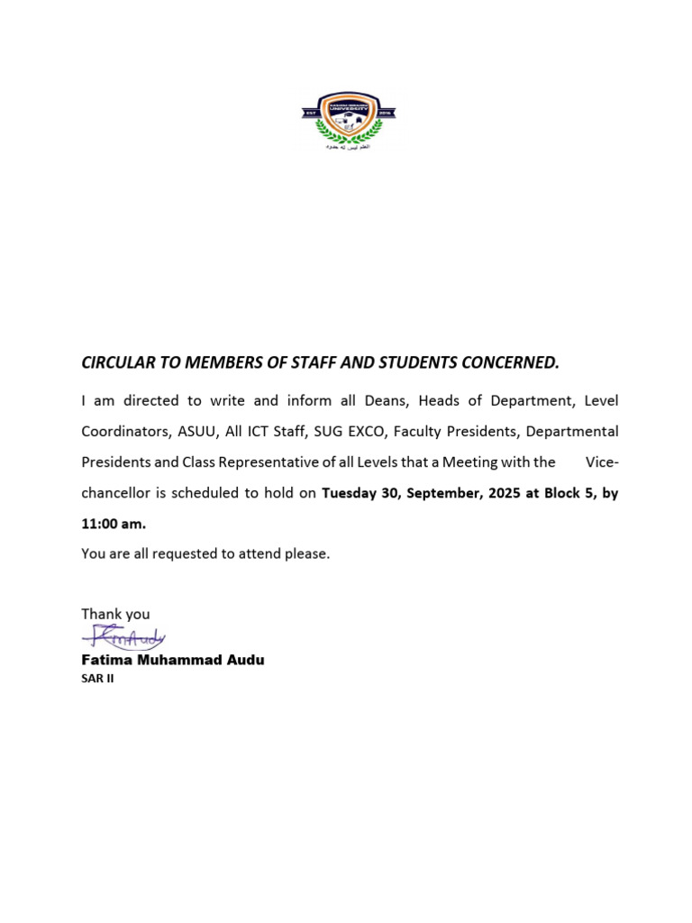 Notice To All Concerned Staff and Students | PDF