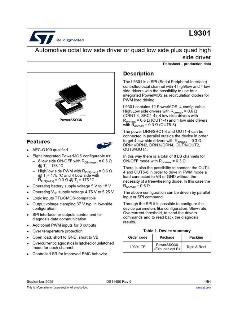 Automotive Octal Low Side Driver or Quad Low Side Plus Quad High Side ...