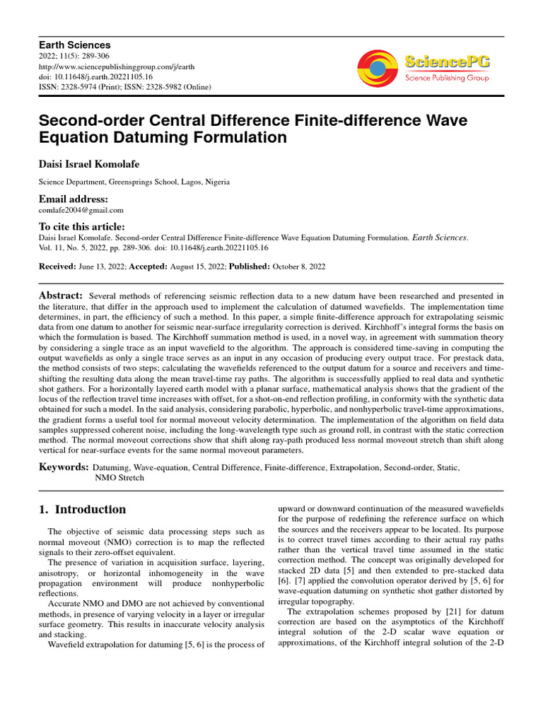 Finite-Difference Wave Equation Datuming | PDF | Wave Equation ...