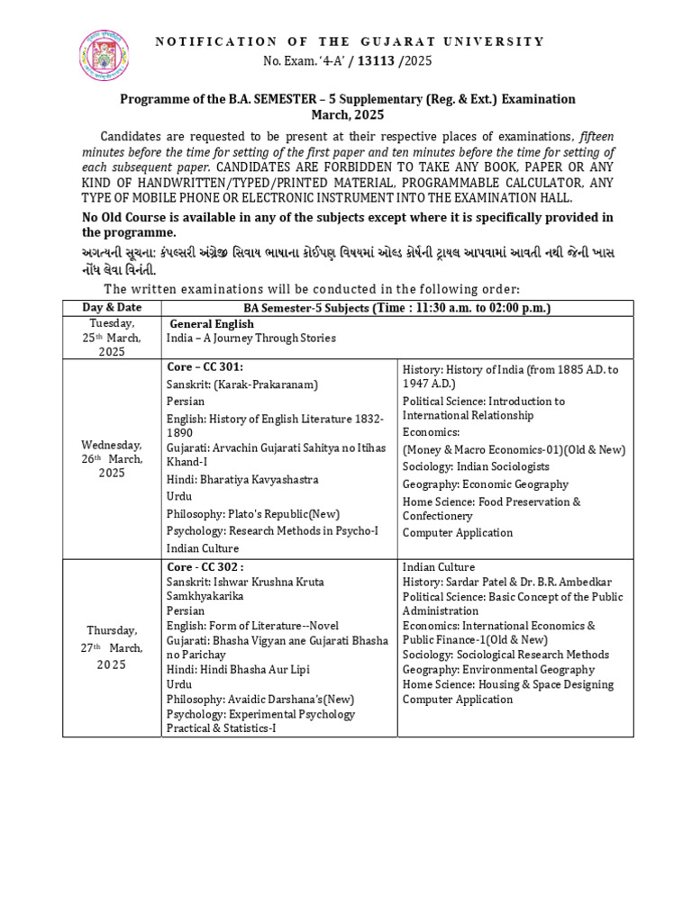 BA Sem 5 Exam Schedule March 2025 | PDF | Sociology | Urdu