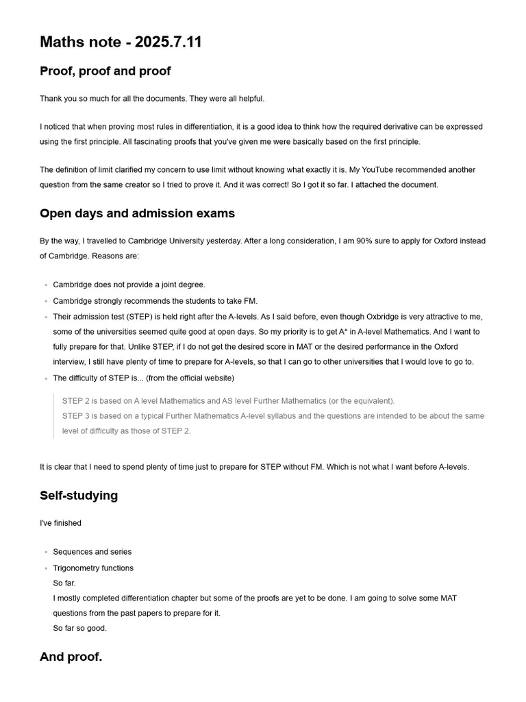 Differentiation Proofs and University Choices | PDF | Mathematics ...