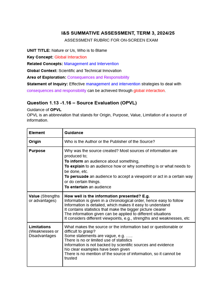 RUBRIC Summative Assessment On-Screen Term 3 2024 25 | PDF ...
