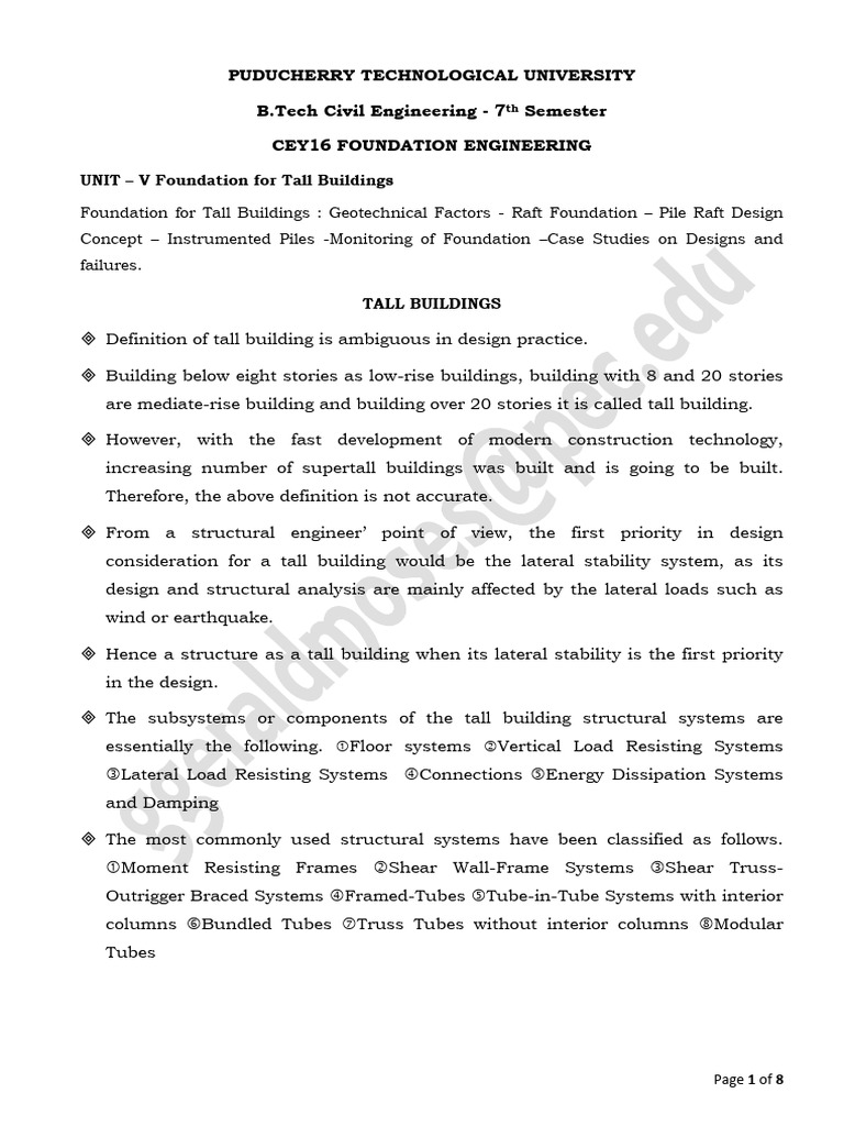 1 CEY16 FE U5 Tall Building 161122 | PDF | Solid Mechanics | Physical Sciences
