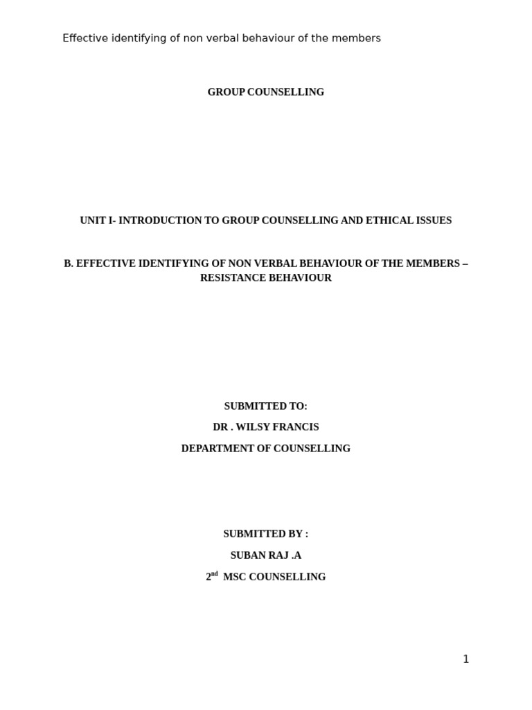 GC-Non Verbal _ Resistance - Suban | PDF | Nonverbal Communication ...