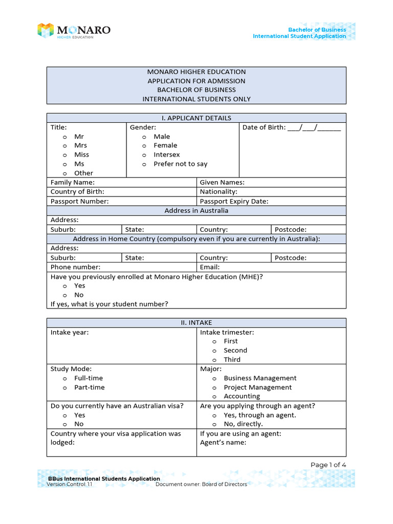 BBus International Application Form | PDF | Travel Visa