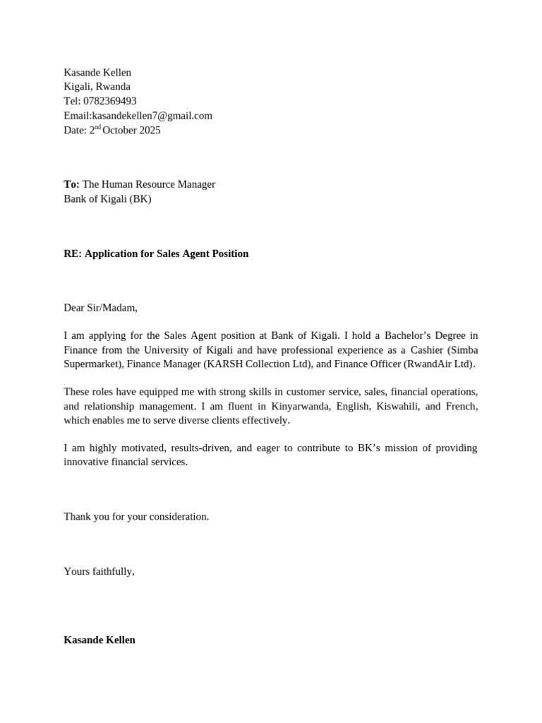 Kasande Kellen Letter | PDF