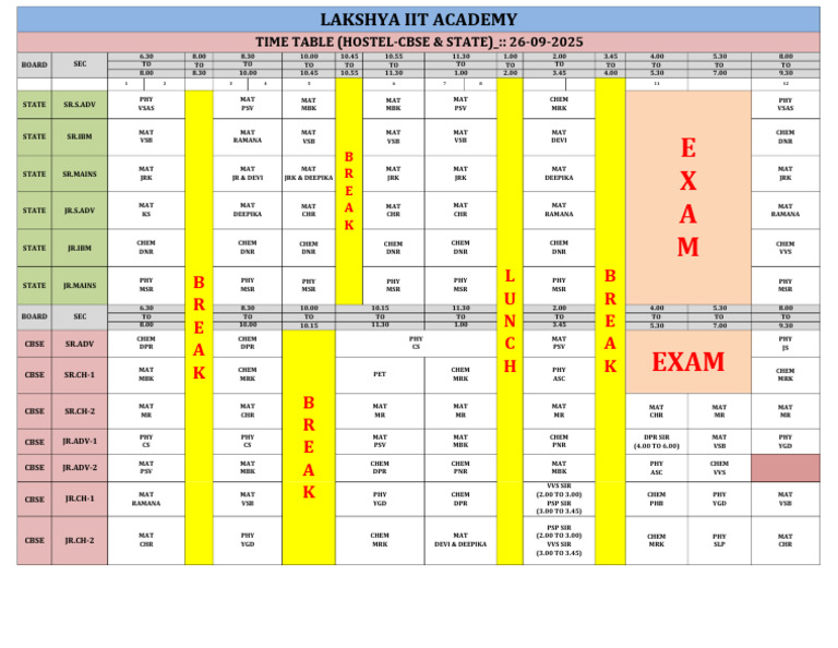 26-09-2025_cbse & State Time Table-1 | PDF