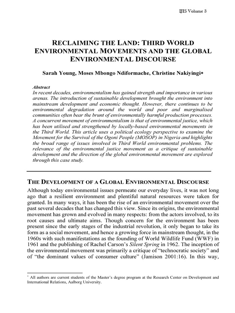 Reclaiming The Land - Third World Environmental Movements and The ...