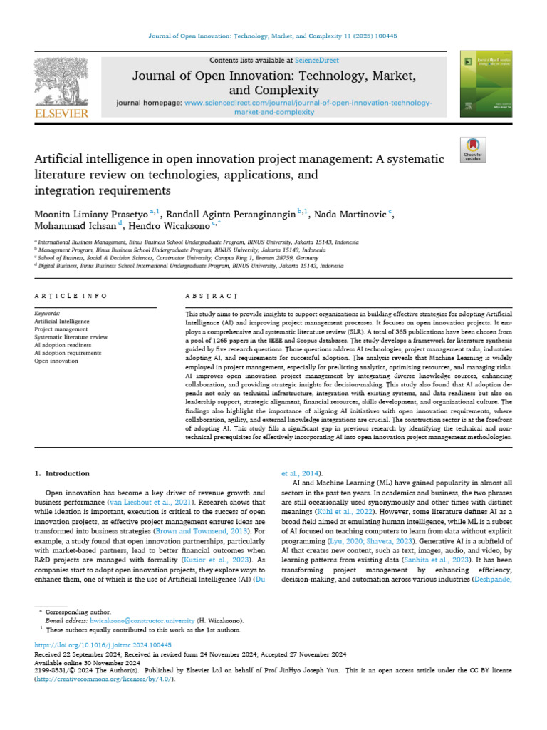 Artificial Intelligence in Open Innovation Project Management a ...