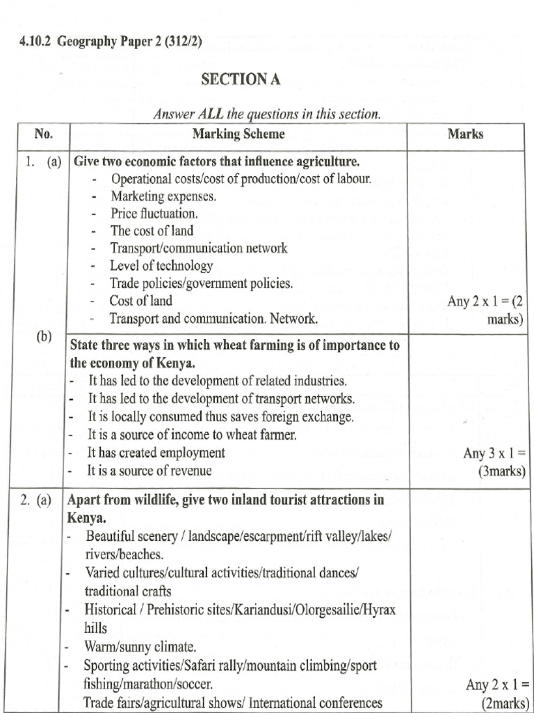 KCSE 2024 Geography Paper 2 Guide | PDF | Agriculture | Road