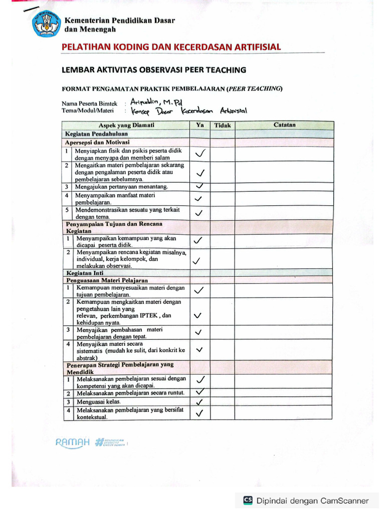Form Hasil Observasi Real Teaching - Arifuddin | PDF