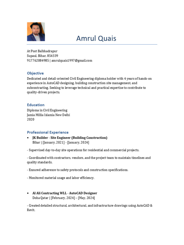 Civil Engineer with AutoCAD Expertise | PDF