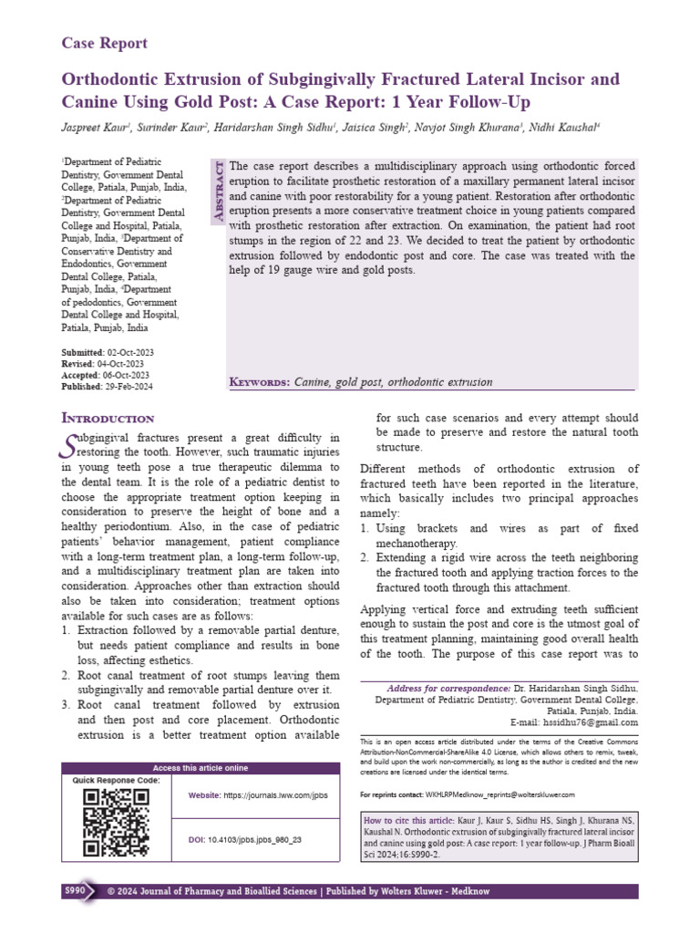 1.orthodontic Extrusion of Subgingivally Fractured Lateral Incisor and ...