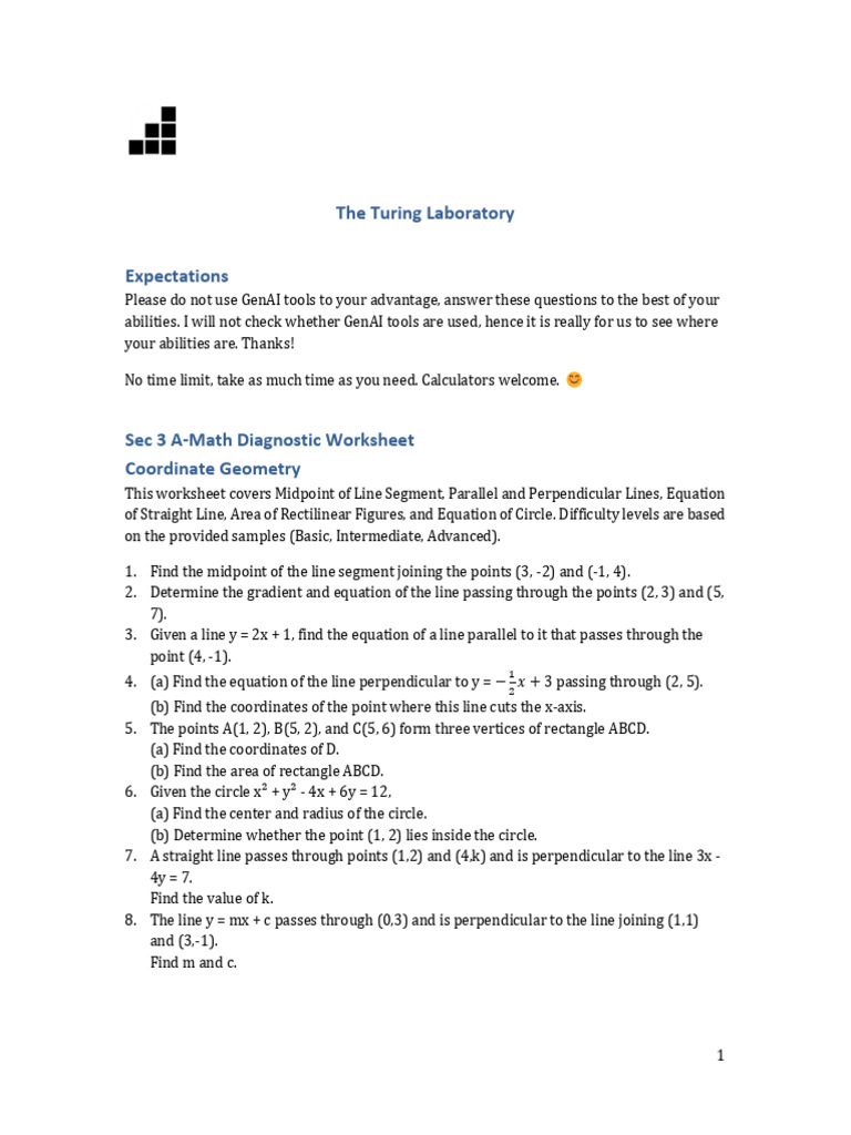 Sec3_AMath_Coordinate_Geometry_Practice | PDF | Elementary Mathematics ...