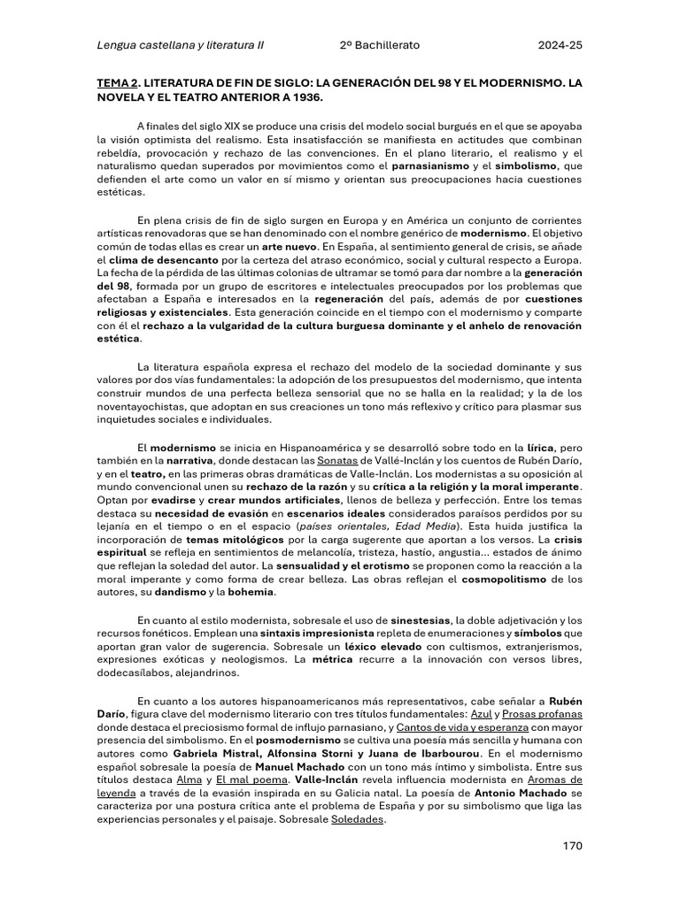 Literatura española: Generación del 98 y Modernismo | PDF | Ensayos ...