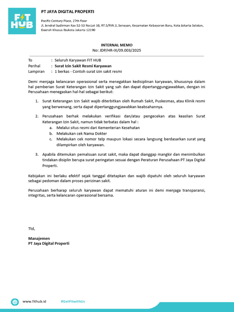 Kebijakan Surat Izin Sakit Karyawan | PDF