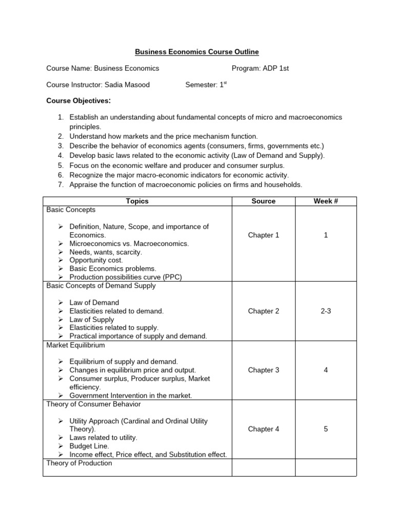 Course Outline Business Economics | PDF | Economics | Macroeconomics