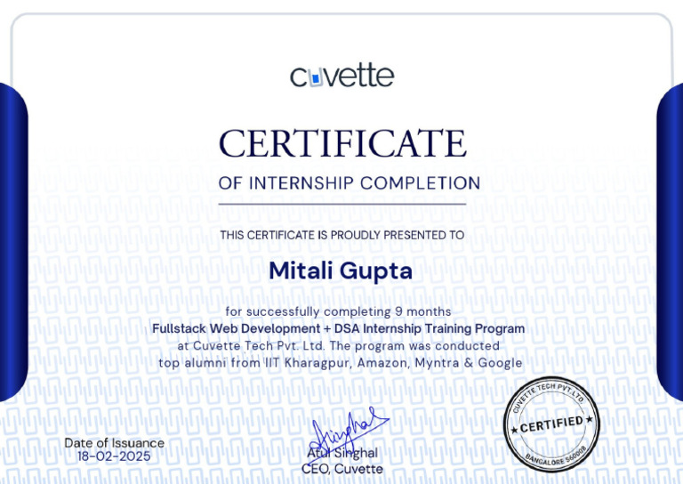 Fullstack Web Development Internship Completion | PDF