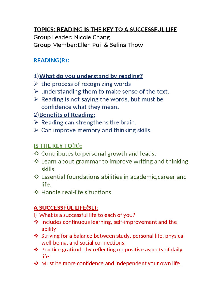 Reading Is The Key To A Successful Life. | PDF