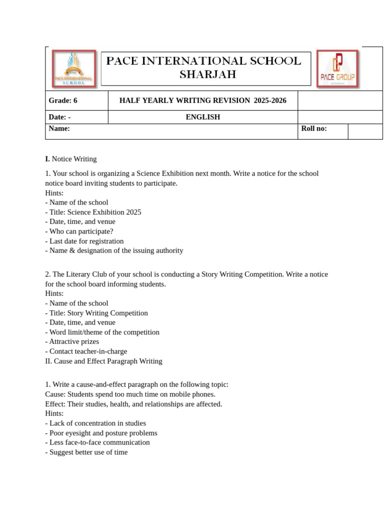 6th Grade Writing Revision Guide 2025 | PDF