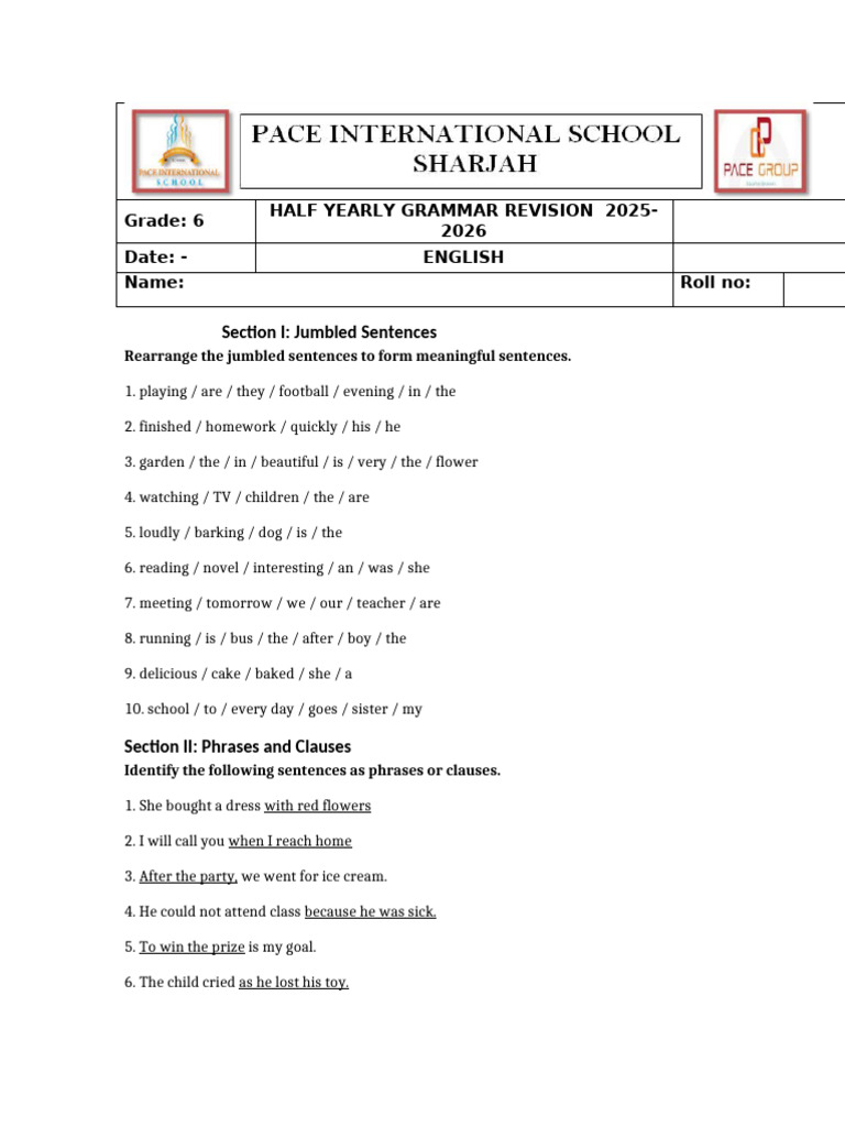 6th Grade Grammar Revision Guide | PDF