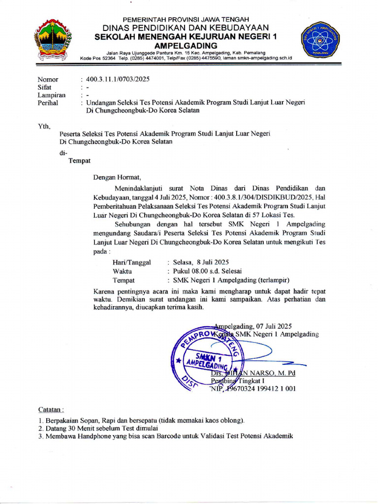 Undangan TPA Korea - 8 Juli 2025 - Tilok - SMKN 1 Ampelgading | PDF
