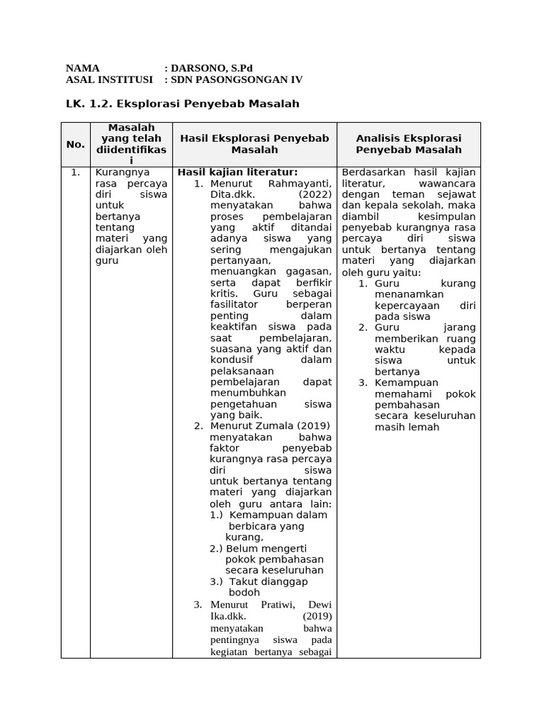 Siklus 2-LK 1.2 Eksplorasi Penyebab Masalah_DARSONO, S.pd | PDF