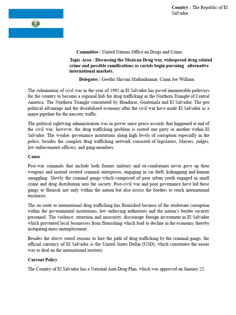 Sample Position Paper UISMUN | PDF | Illegal Drug Trade | El Salvador