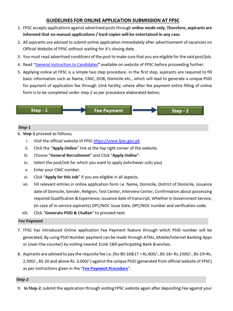 Guidelines for Online Application Submission FPSC Updated 09-09-2025 ...