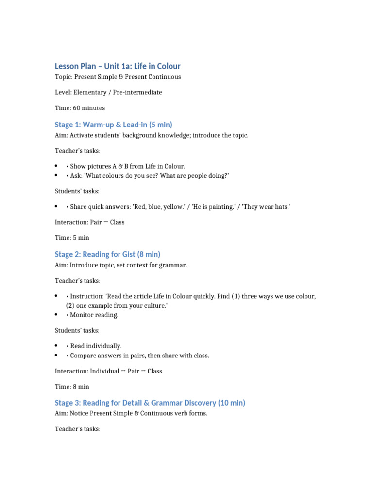 Lesson Plan Life in Colour | PDF | Learning | Linguistic Morphology