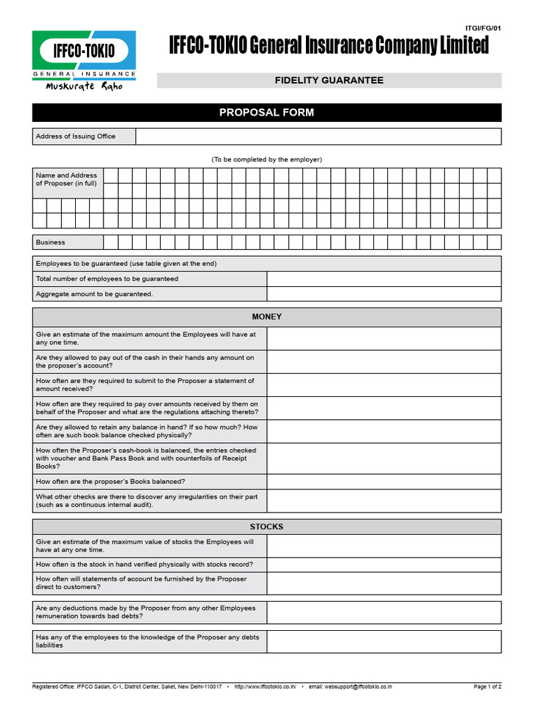 Fidelity Guarantee Proposal Form | PDF | Insurance | Private Law