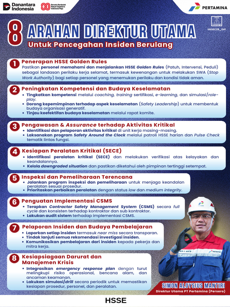 8 Arahan Direksi Pertamina untuk HSSE | PDF